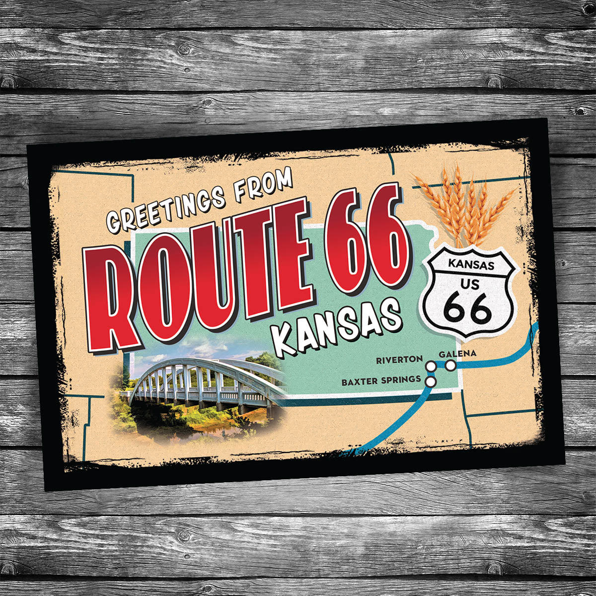 Greetings from Route 66 Kansas Map Postcard – Christopher Arndt Postcard Co
