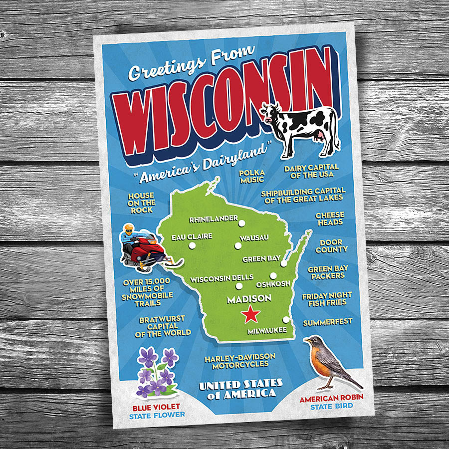 Greetings from Wisconsin Postcard – Christopher Arndt Postcard Co