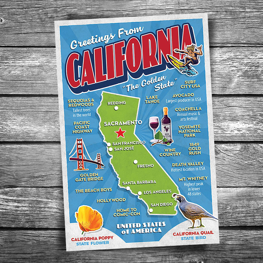 Greetings from California Postcard – Christopher Arndt Postcard Co