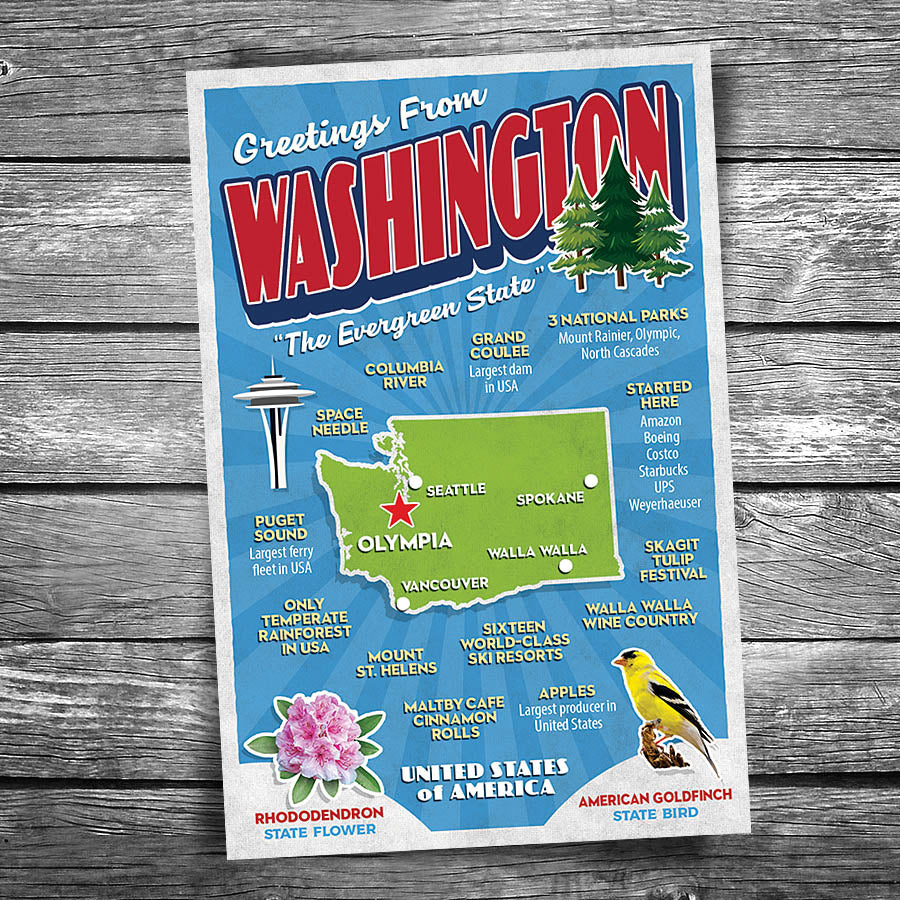 Greetings from Washington State Postcard – Christopher Arndt Postcard Co